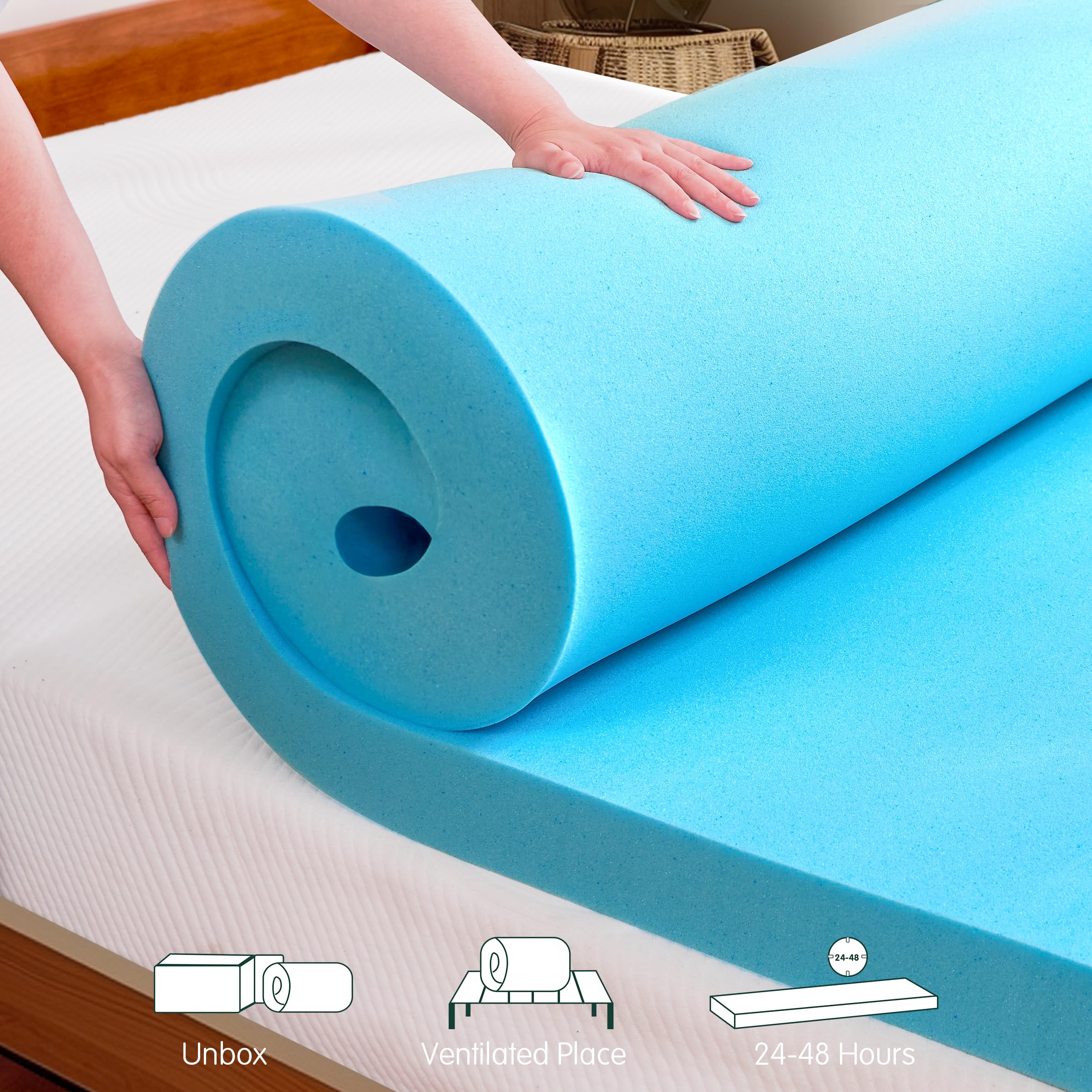 Hokway 3 Inch Gel Memory Foam Mattress Topper Queen Bed Topper with Removable Cover Mattress Topper with Non-Slip Design - Queen