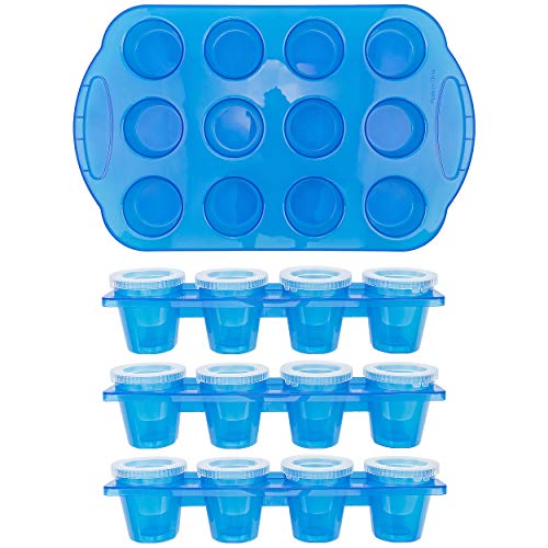 Fairly Odd Novelties 12pc Set-Add Water & Freeze to Make Ice Shot Glasses-Includes Serving Tray, One Size, Blue,FON-10051