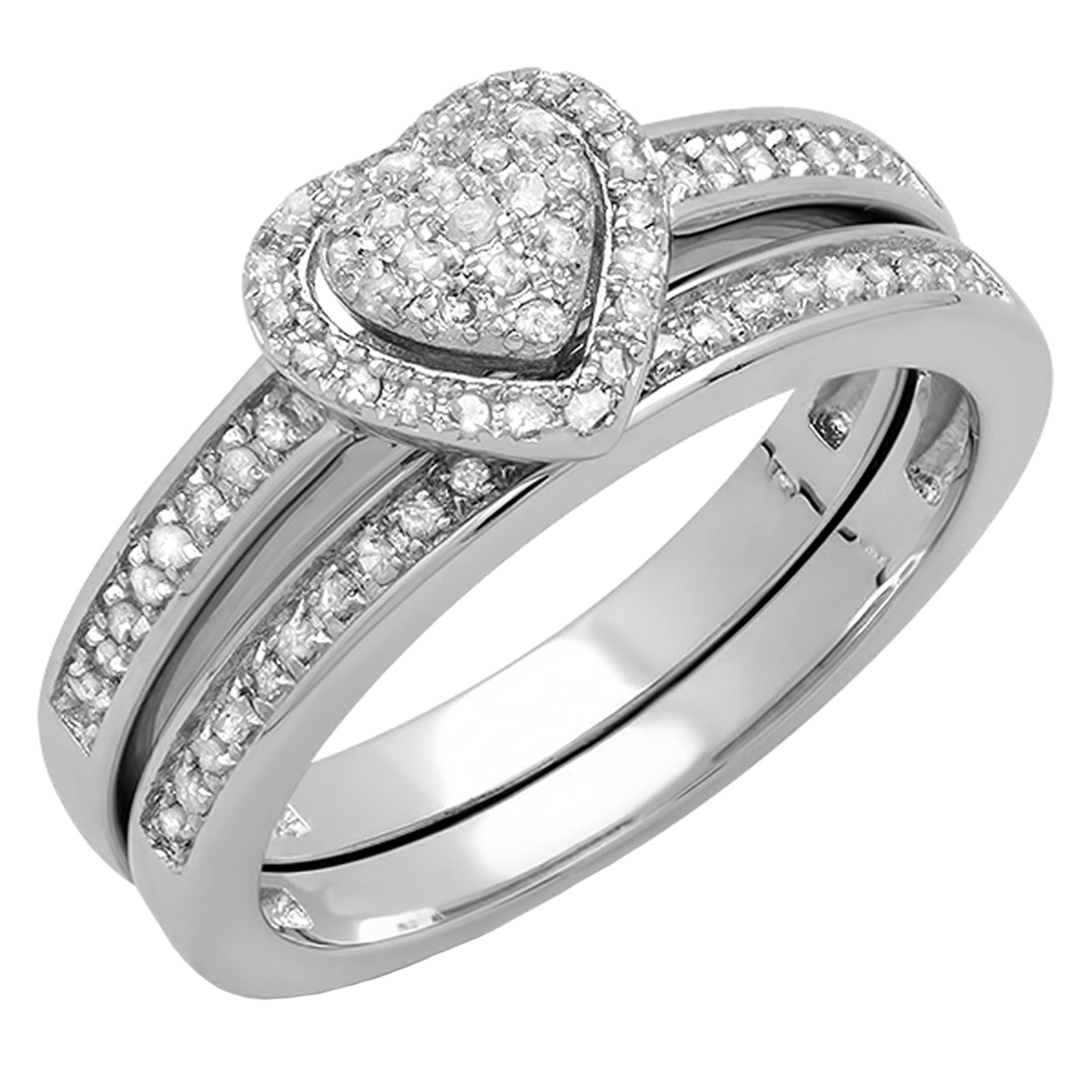 Dazzlingrock Collection 0.23 Carat (ctw) Round White Diamond Heart Shaped Engagement Ring Set for Women in 10K White Gold, Size 7