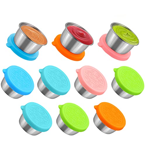 LEGELITE 10 Pack Salad Dressing Containers To Go, 1.6 oz Reusable Small Condiment Containers with Lids, Stainless Steel Condiment Cup, Dipping Sauce Cups Container for Lunch