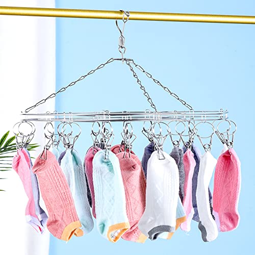 Stainless Steel Sock Dryer Laundry Hanger Drying Rack Windproof Clothes Hanger with 20 Clips for Drying Socks,Clothes,Hats,Baby Clothes,Towels,Underwear and Gloves