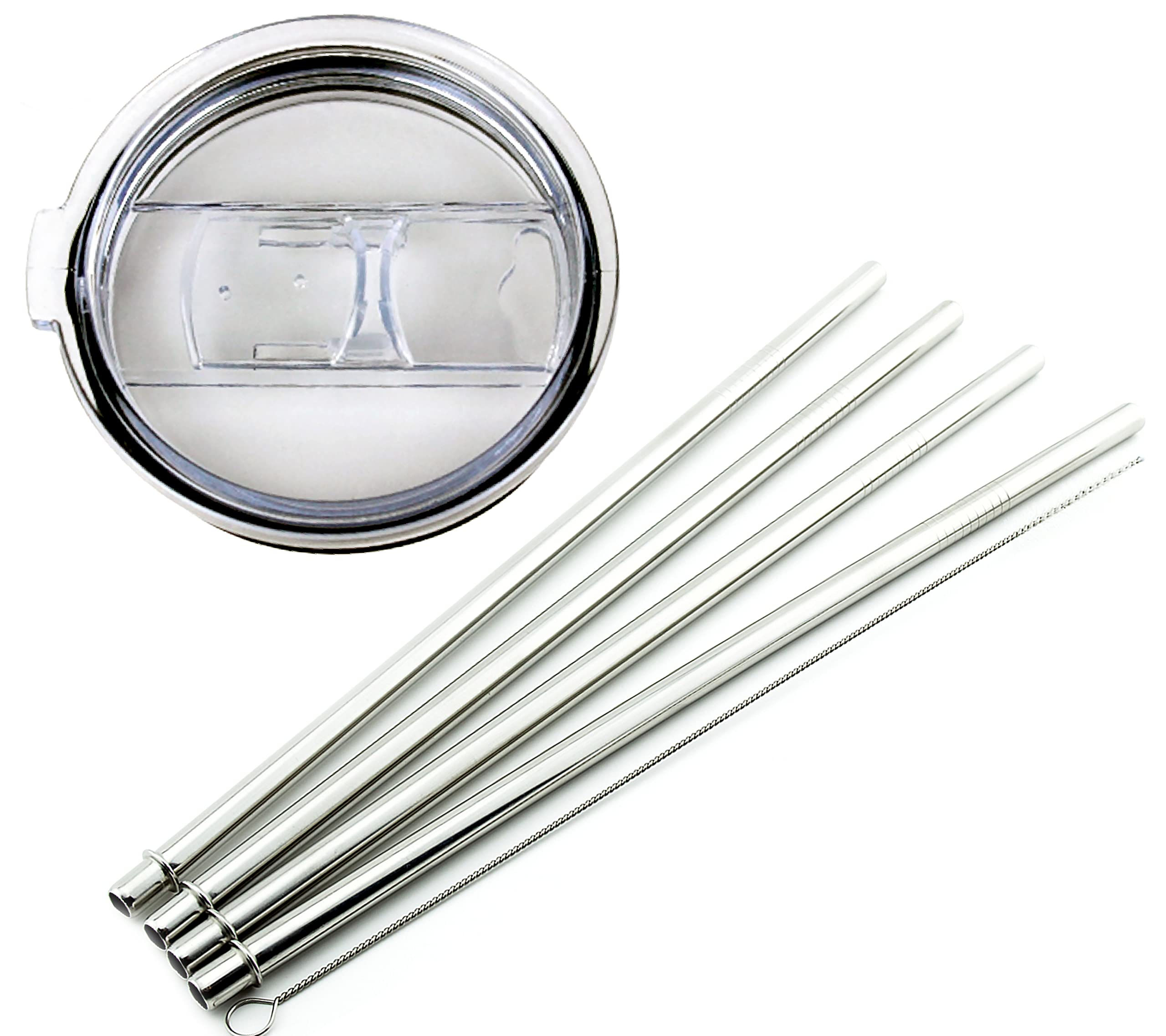 CocoStraw 30oz Straw Lid + 4 Stainless Steel Straws Replacement for Yeti RTIC Polar Drifter Big Boss Sic Tumbler Rambler Cups with Cleaning Brush NO SPILL