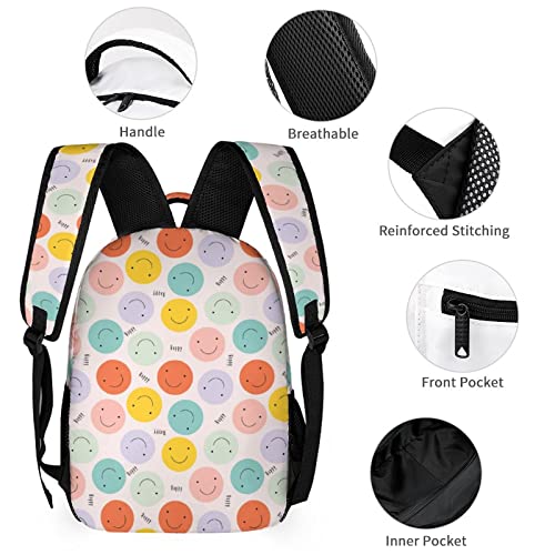 MINBHEBYUD Happy Smiley Face Prints Backpack, Lightweight Backpack Casual Daypack, Bookbag for Men Women
