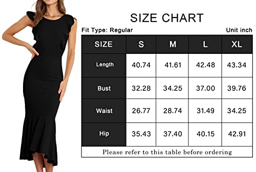 PRETTYGARDEN Womens Elegant Sleeveless Cocktail Dress Ruffle Mermaid Wedding Guest Midi Formal Dresses Black
