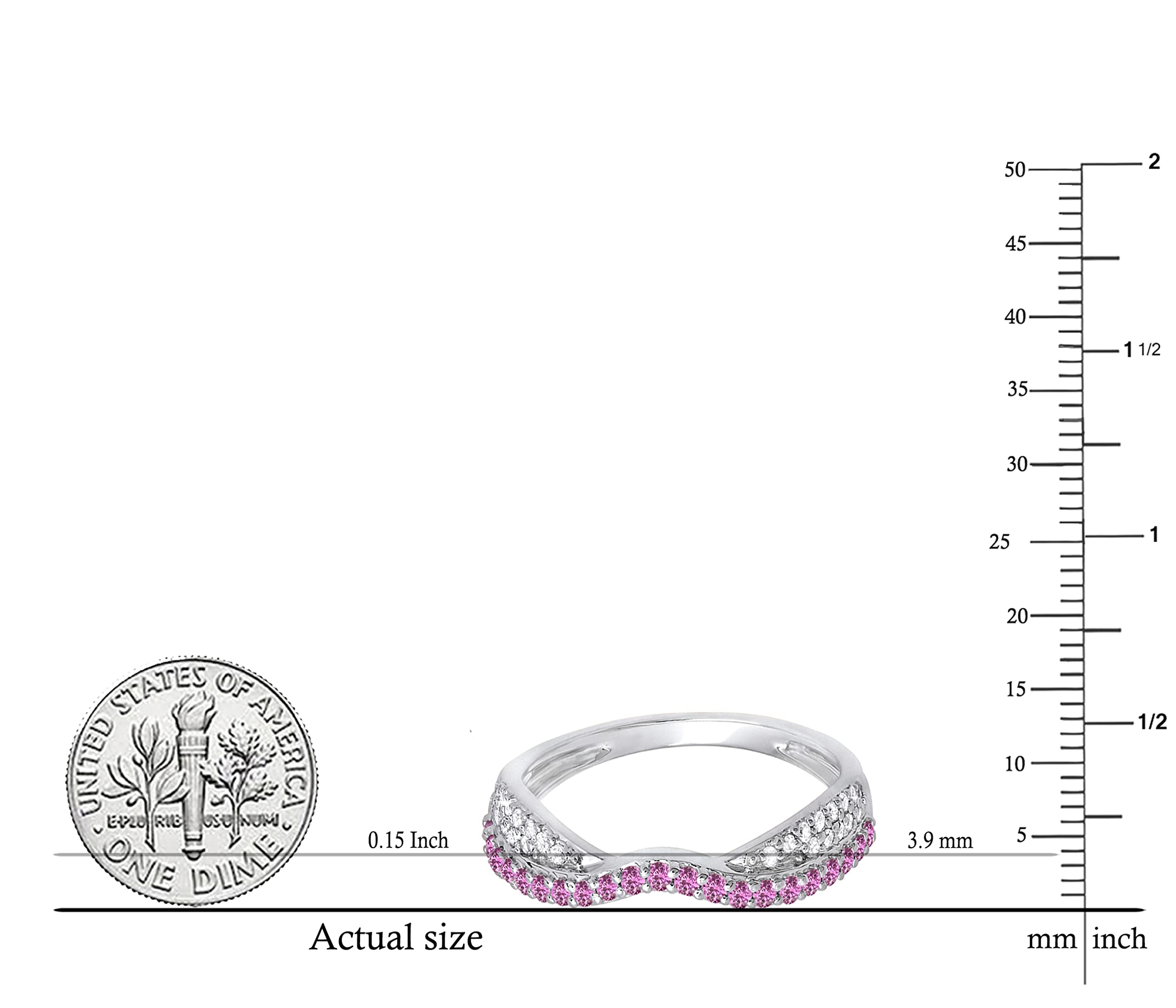 Dazzlingrock Collection 14K Round Pink Sapphire & White Diamond Stackable Wedding Band for Women, White Gold, Size 5