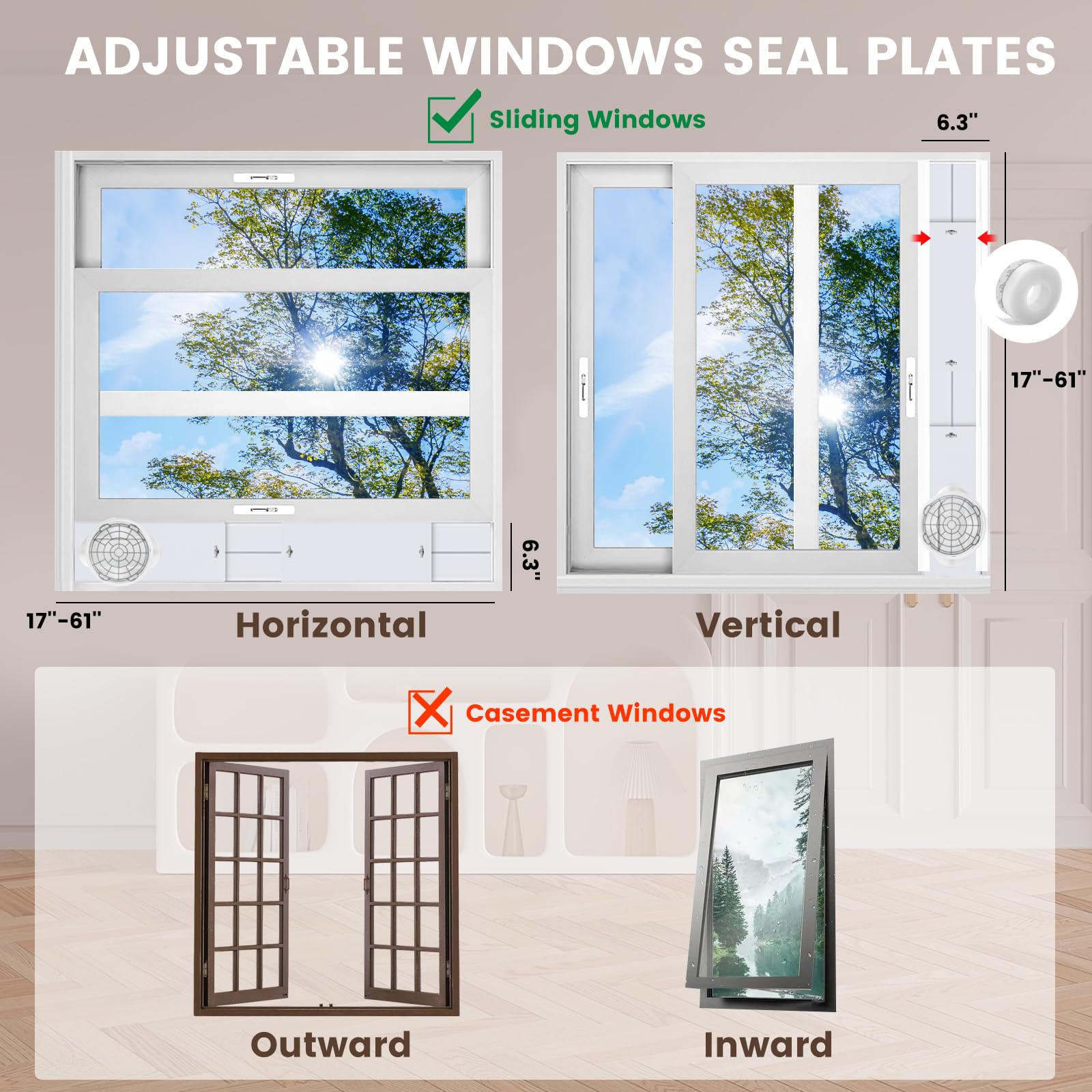 HIMONI Portable Air Conditioner Window Vent Kit, 78 Inch Exhaust Hose with 5.1 Inch Diameter, Adjustable 17-61"" Seal Plates, Seamless AC Vent Kit for Sliding Horizontal or Vertical Windows, White