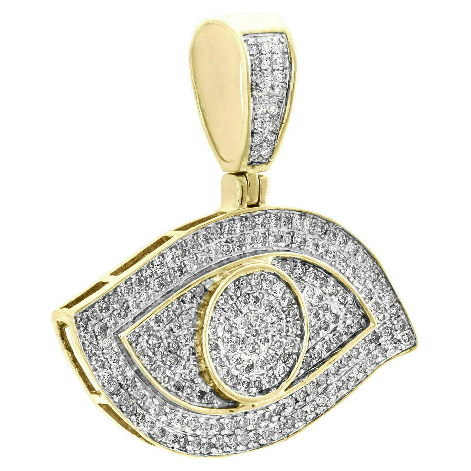 DT JEWELS 10K Yellow Gold Over Round Diamond Evil Eye of Ra Pendant 1.15" Pave Charm 3 CT