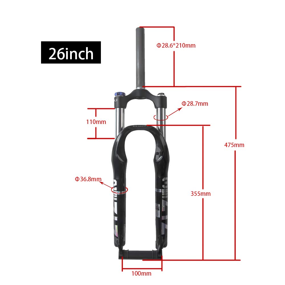 DBoy 26 inch Mountain Bike Front Fork Aluminum Alloy Shock Absorber Spring Front Suspension Fork Suspension Fork Steerer 100mm Manual Lockout QR 9mm (Black 29inch)