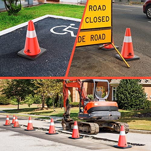 RoadHero (8 Pack) Traffic Safety Cones 18 Inch, PVC Cone with Black Weighted Base, Orange Cones with Reflective Collar, Cones for Parking Lot, Construction Events, Road Safety