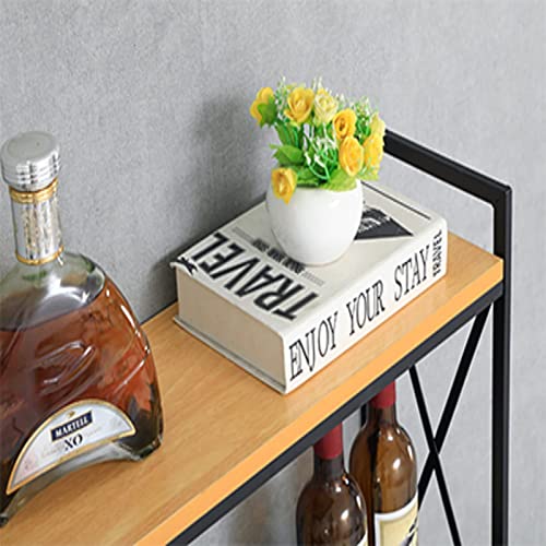 Fhesap Industrial Wine Rack Wall Mounted, Wall Wine Rack, Hanging Wine Rack, Wall Wine Racks for Wine Bottles, Wine Rack with Glass Holder, Metal Bar Rack, 2 Tier Wood Rack with 5 Goblet Holders