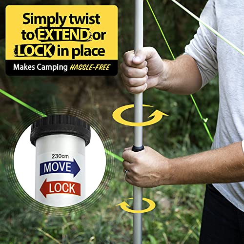Everbeam Telescopic Tarp Pole for Camping, Hiking, Fishing - Adjustable Aluminium Rods Extend To 92" - Portable & Lightweight, Ideal for Awning, Tent Fly - Includes Guy Lines, Stakes, Carry Bag-2 Pack