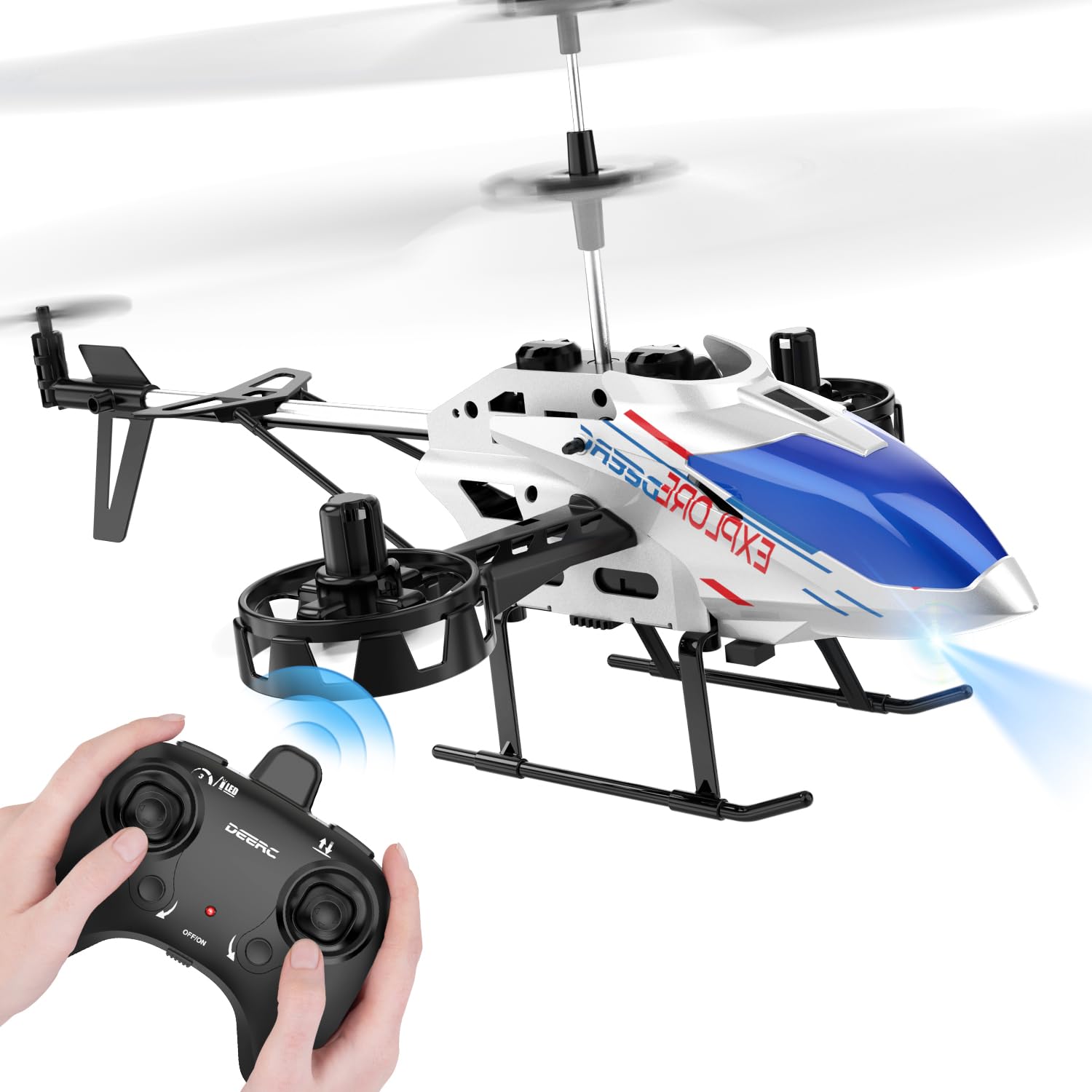 DEERC Remote Control Helicopter, 4.5CH Lateral Drift RC Helicopters W/Light, 22 Min Play, Altitude Hold, Gyroscope, 2.4GHz Toy for Beginner Boys Girls