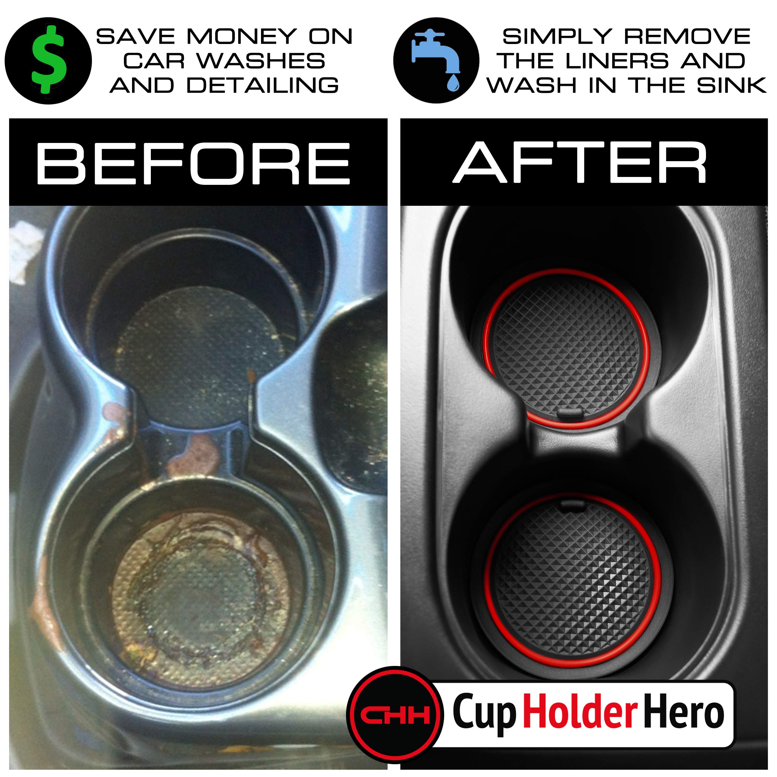 CupHolderHero fits Ford Explorer Accessories 2016-2019 Premium Custom Interior Non-Slip Anti Dust Cup Holder Inserts, Center Console Liner Mats, Door Pocket Liners 31pc Set (Red Trim)