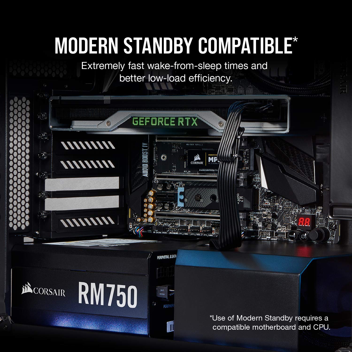 Corsair RM Series, RM750, 750 Watt, 80+ Gold Certified, Fully Modular Power Supply, Microsoft Modern Standby (Renewed)