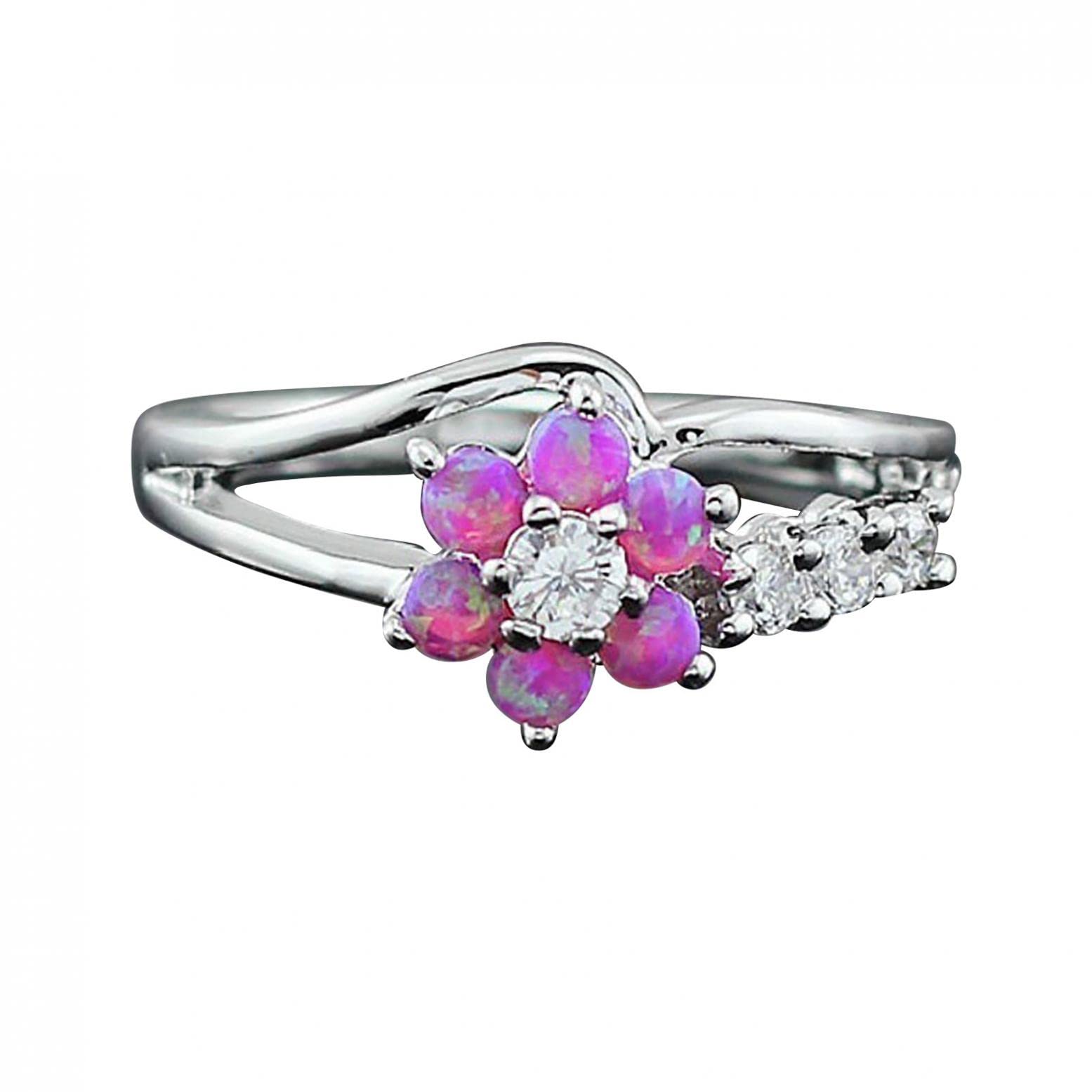Exquisite Floral Opal Ring for Womens Pink/White Zircon Jewelry Rings Vintage Ladies Copper Ring Engagement Ring, 6
