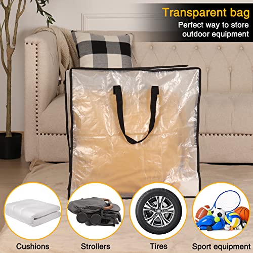 Fixwal 6 Pack Extra-Large Clear Storage Bags for Christmas Decoration, Moving Supplies, Wreath Storage Container, Clothes Storage Bags with Backpack Straps Strong Handles and Zippers