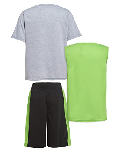 Minecraft Boys Creepers 3 Piece T-Shirt Tank Top Short Set (Gray Heather, 4)