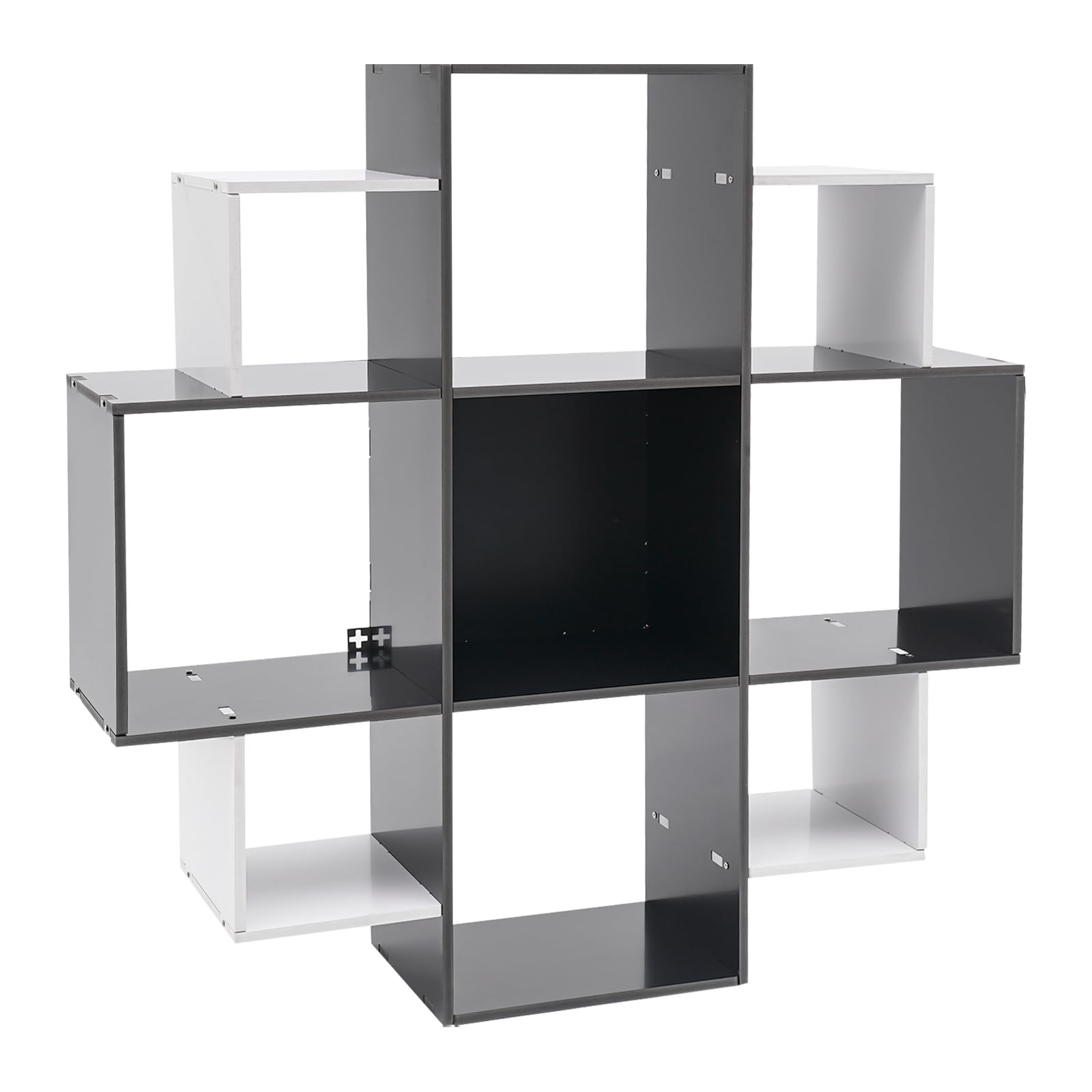 LyeXD 3 Tiers Wall Shelf w/9 Compartments, 35.43in Long Floating Shelf for Wall Multi-Grid Wall Mounted Bookcase up to 66.1lbs, Unique Bookshelf Storage Shelves for Bedroom (Black+White)
