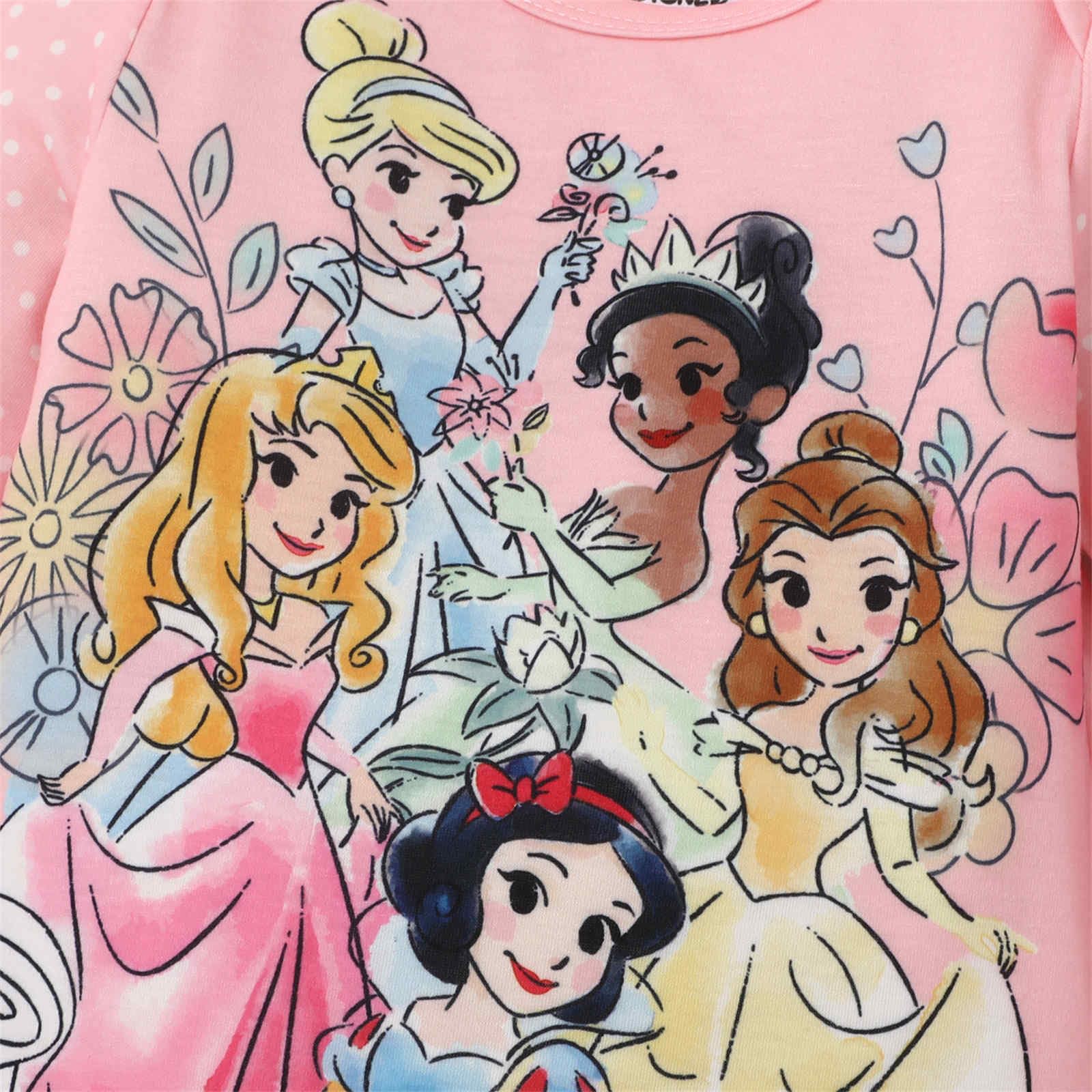 Disney Princess Baby Girl Bodysuit Cotton Flutter-sleeve Mesh Romper with Headband Set, Pink-2, 3-6 Months