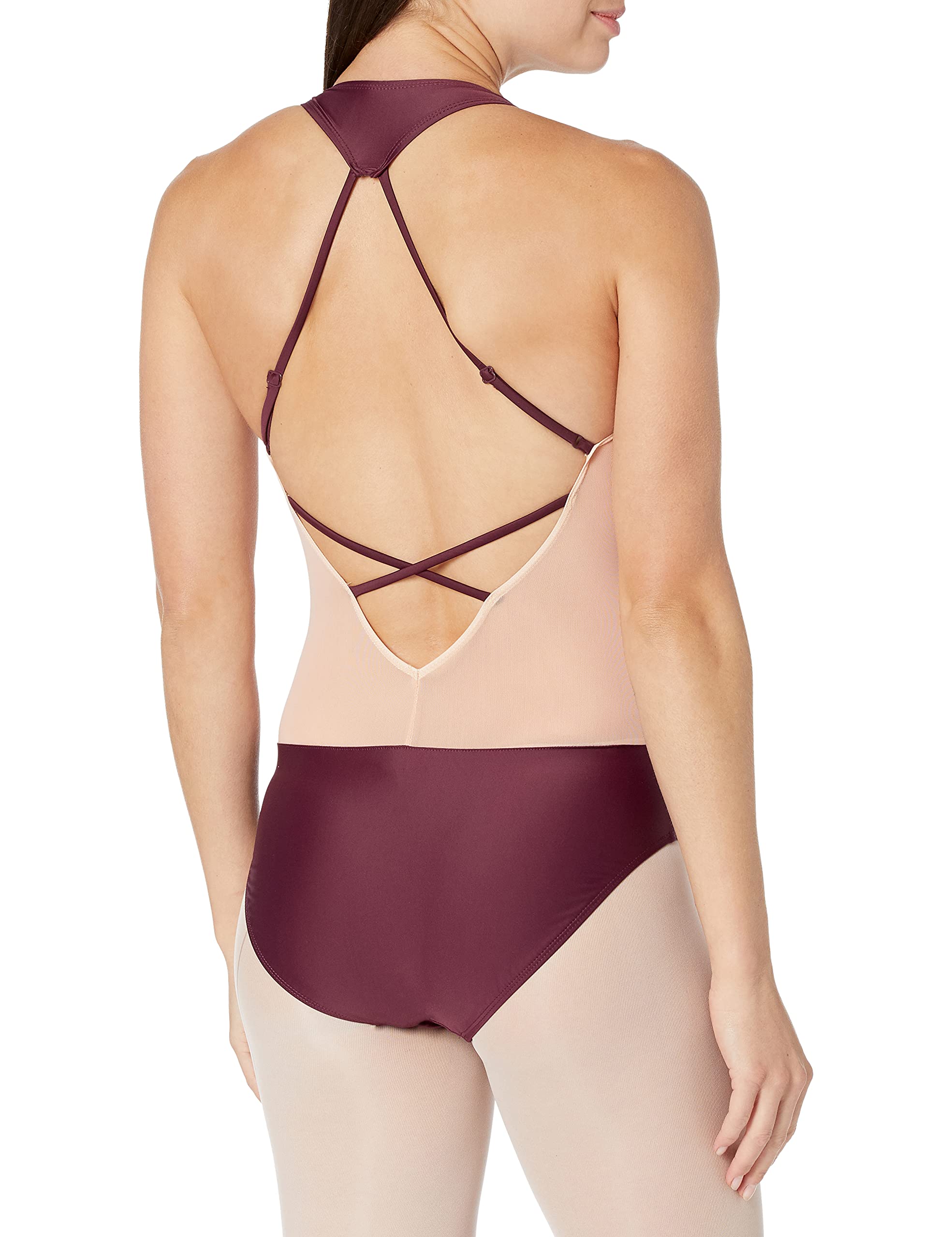 Danskin Women's Open Back Mesh Dance Leotard, Fig, Small