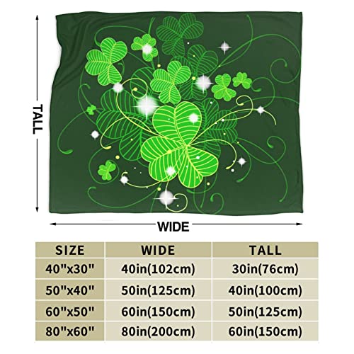 JSHXJBWR St. Patrick's Day Four Leaf Clover Throw Blanket Warm Cozy Lightweight Blankets Lucky Green Day Gift Flannel Blanket for Sofa Couch Bed Office Holiday Decorative 50"X40"