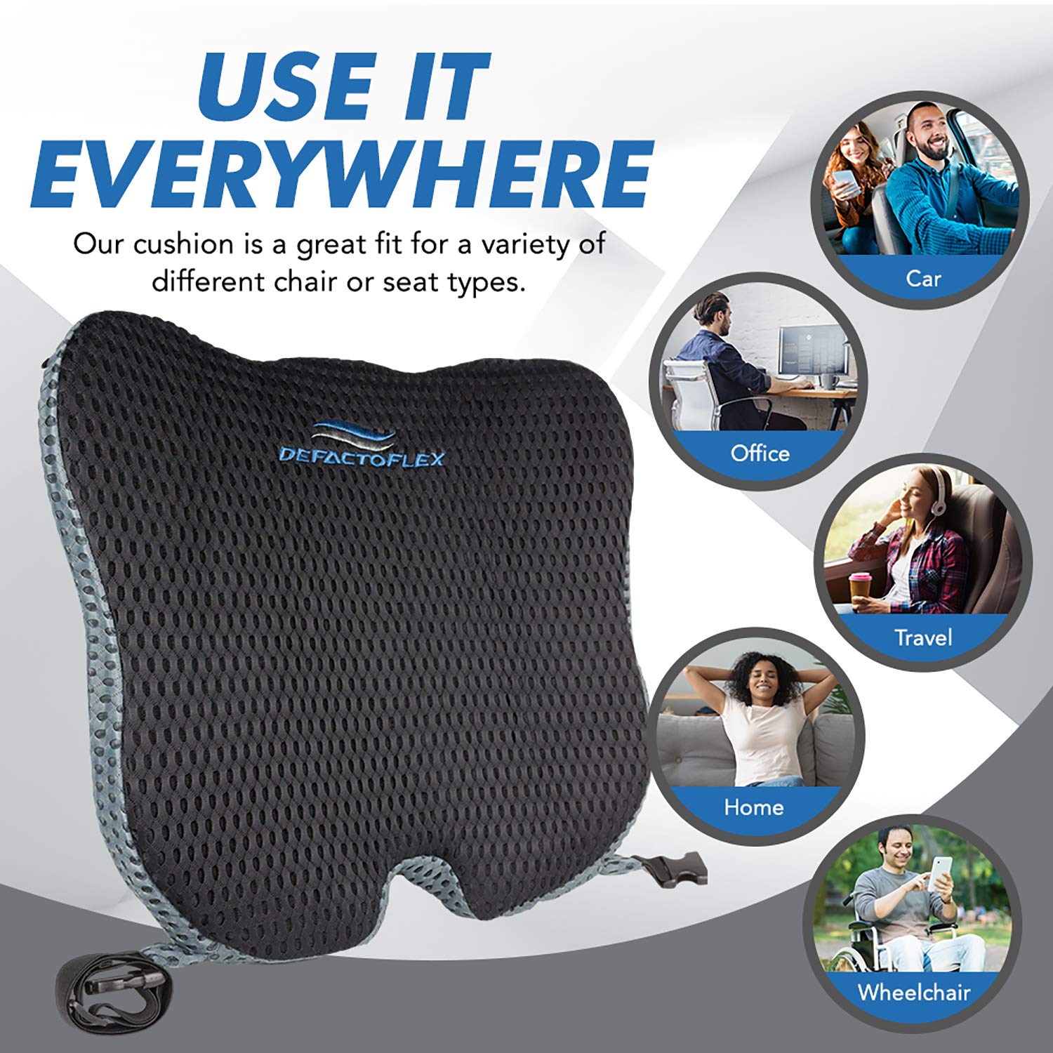 DEFACTOFLEX Wedge Seat Cushion for Car and Truck Seat Cushion - High Density Memory Foam - Coccyx and Sciatica Pillow - Slimmer Design