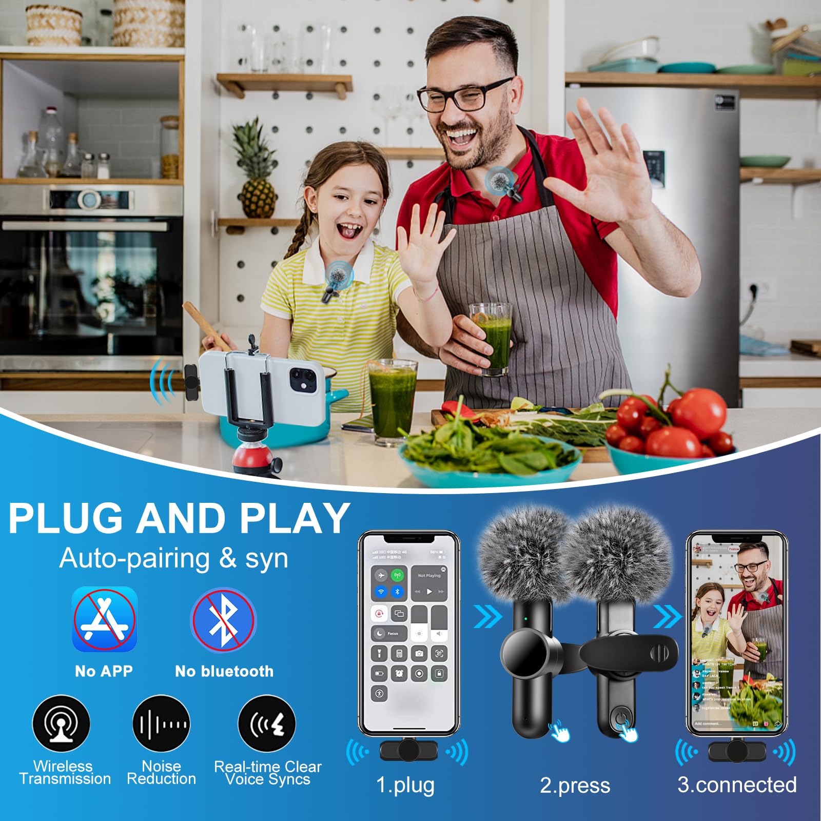 CZhiyang Wireless Lavalier Microphone for iPhone iPad Android (Beige)