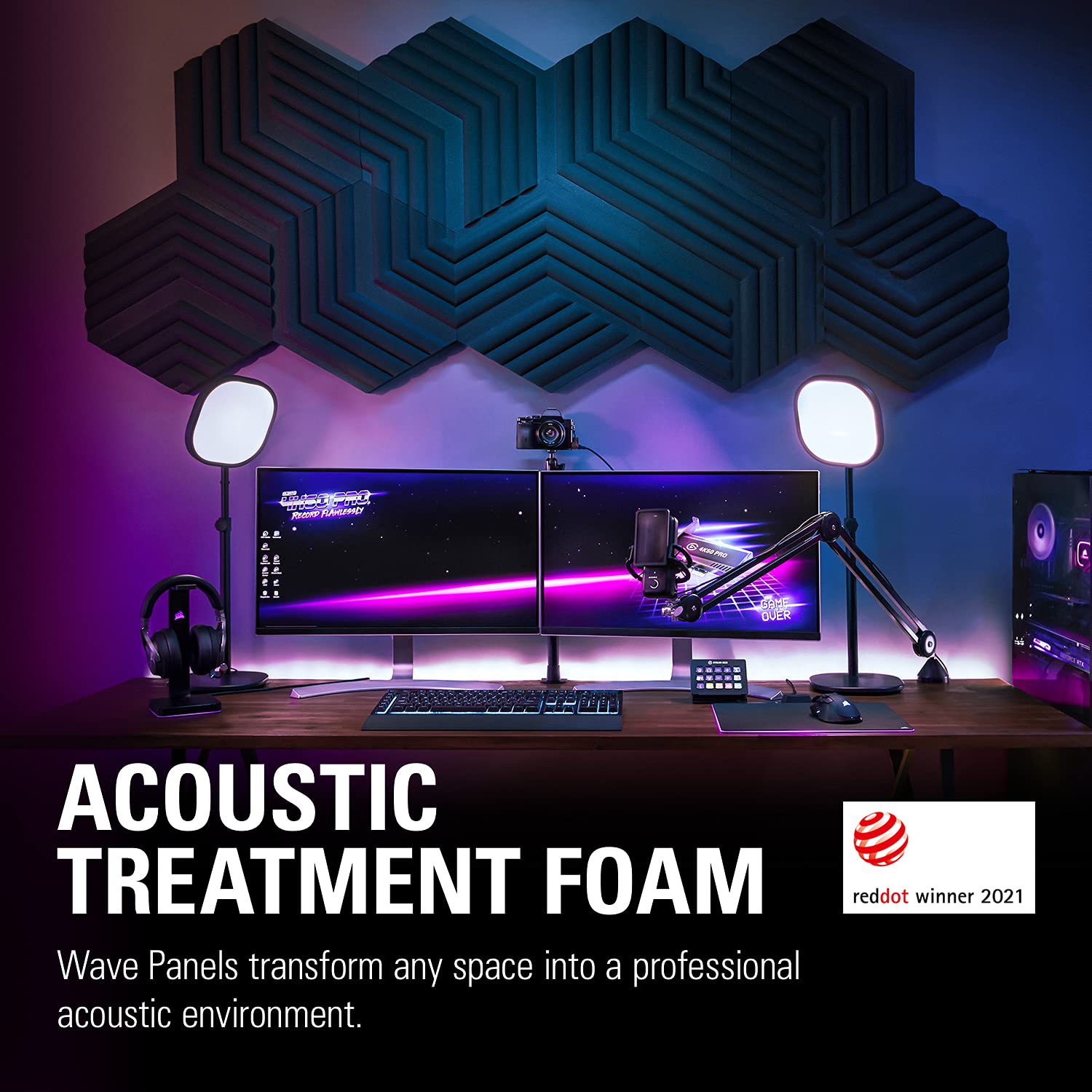 Elgato Wave Panels Starter Set (Black) - 6 acoustic treatment panels, dual density foam, proprietary EasyClick frames, modular design, easy setup and removal
