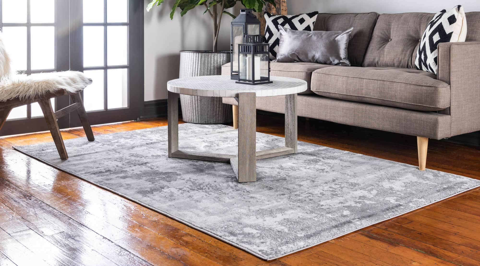 Unique Loom Metro Collection Transitional Abstract Cement Stone Area Rug, 5 ft x 8 ft, Light Gray/Ivory