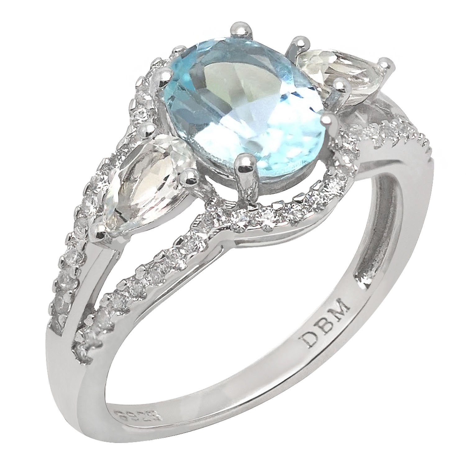 De Buman Sterling Silver Genuine Blue Topaz, White Topaz and Cubic Zirconia Ring, Size 7