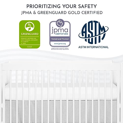 Evolur Loft Art Deco 3-in-1 Convertible Crib in White with Gold Hardware, Greenguard Gold Certified, 3 Mattress Height Settings, Features Rounded Spindles, Converts to Toddler Bed & Daybed