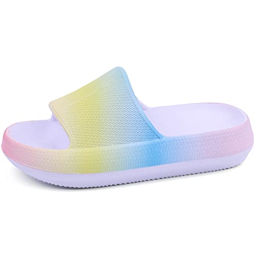 FJPTREN Kids Cloud Shoes Girls Boys Slippers Sandals Cushioned Non Slip Slippers Lightweight Shower Shoes Kids Platform Thick Sole Slides Kids Slip on Sandals Rainbow Size 13 M Little Kid