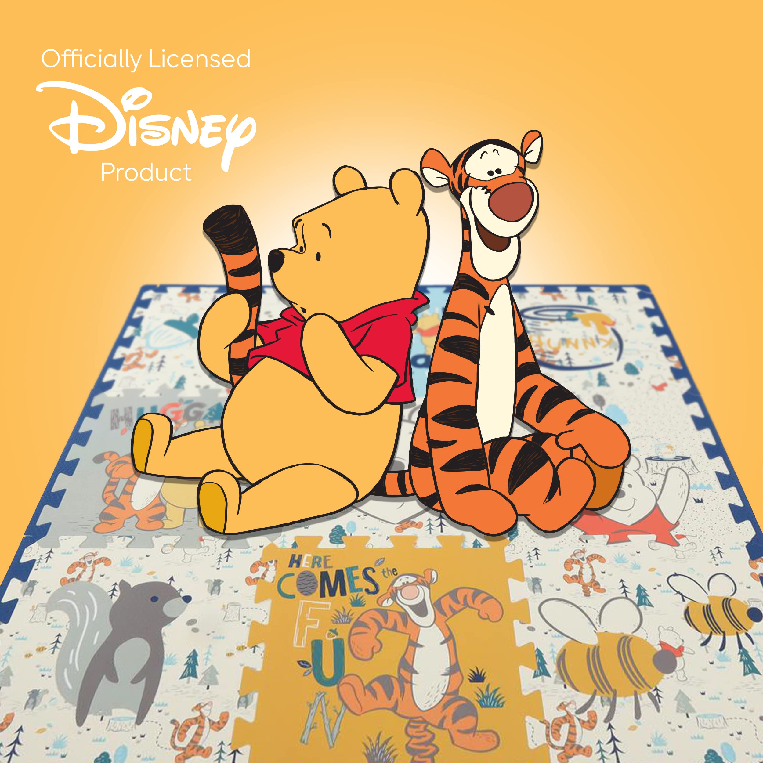 Disney Winnie The Pooh EVA Foam Mat, Winter Prairie Interlocking EVA Foam Flooring Tiles, Yellow, 36 x 36 Inches