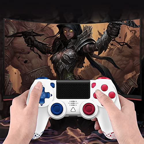 FTFVaska P4 Wireless Controller Custom Compatible with PS-4/Slim/Pro, Bluetooth Controllers PS-4 Dual Vibration, P4 Remote Controller Gamer Gamepad Joystick (Red and Blue)