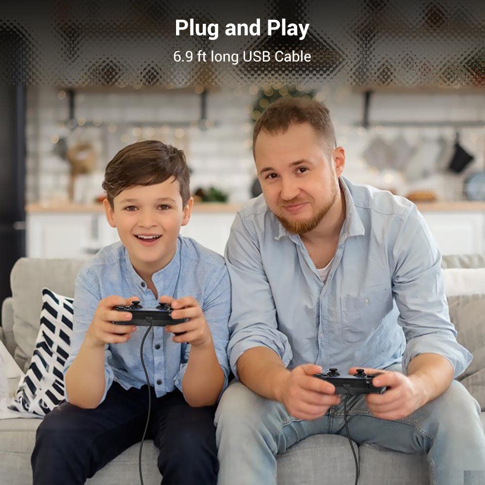 EFFUN Wired Gaming Controller for PS4, Remote Control for Sony Playstation 4 Pro Slim PC, Double Shock Analog Joysticks, Plug and Play, 6.9 ft Cable, Slip-Proof Grip, Black/Blue, Gifts for Men