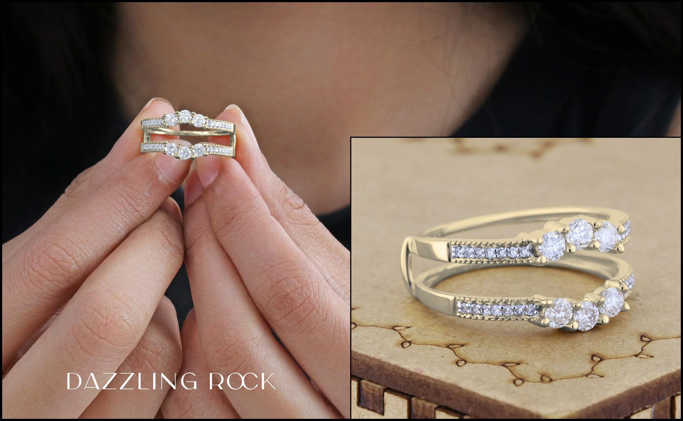 Dazzlingrock Collection Round White Diamond Anniversary 3 Stone Enhancer Ring for Women (0.80 ctw) in 14K Yellow Gold Size 7.5