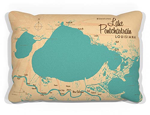 Lake Pontchartrain Louisiana Map Canvas Throw Pillow for Couch or Sofa at Home & Office by Lakebound 13" x 19".