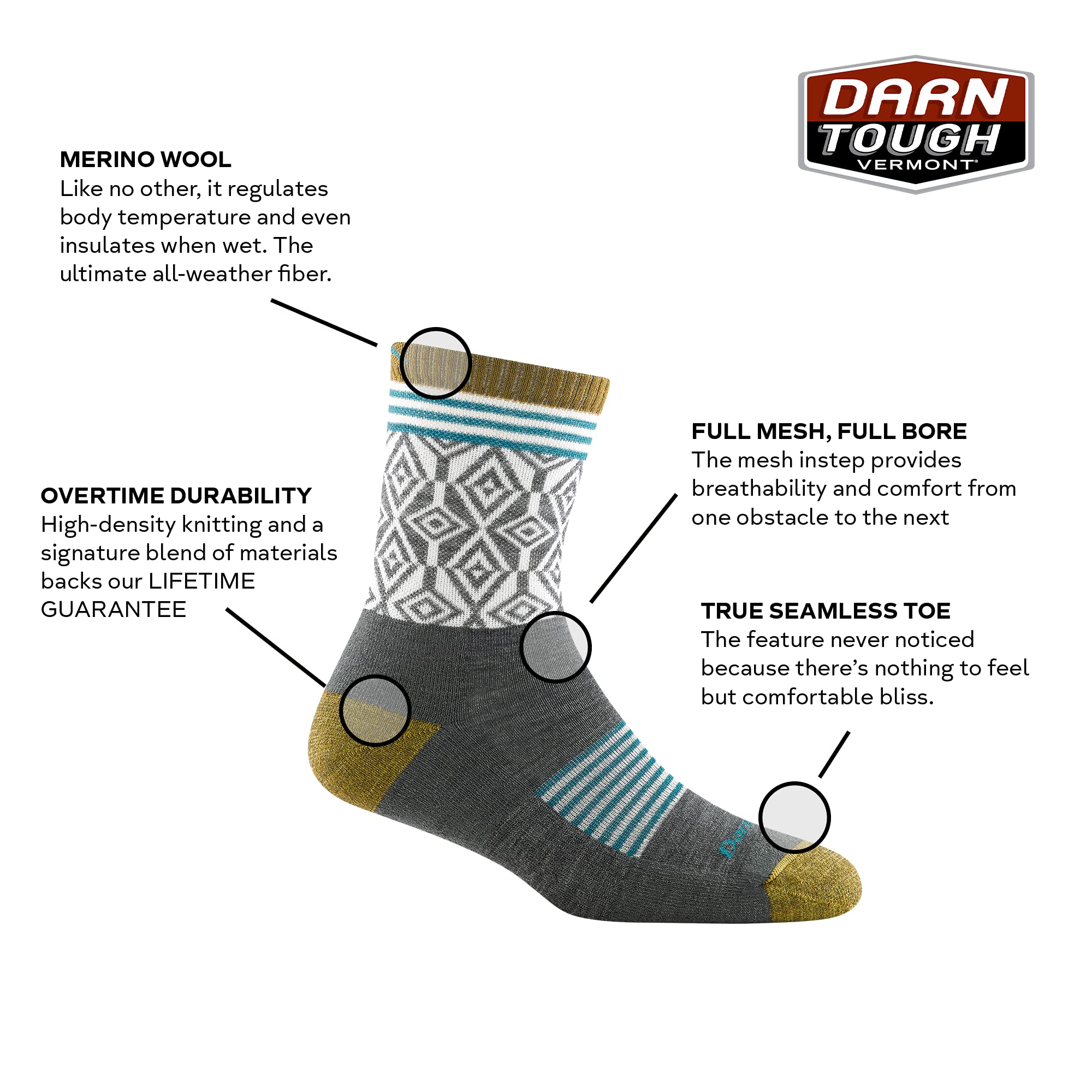 Darn Tough Vermont Sobo Micro Crew Lightweight with Cushion Charcoal SM (US 4.5-7)
