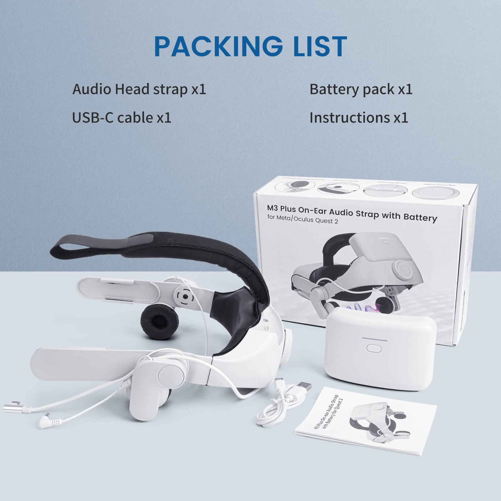 Headphone Head Strap with Battery for Oculus/Meta Quest 2,M3 Plus On-Ear Audio Elite Strap with 8000mAh Battery Pack,Extend Playtime & Enhanced Sound Effects & Balance Weight Design