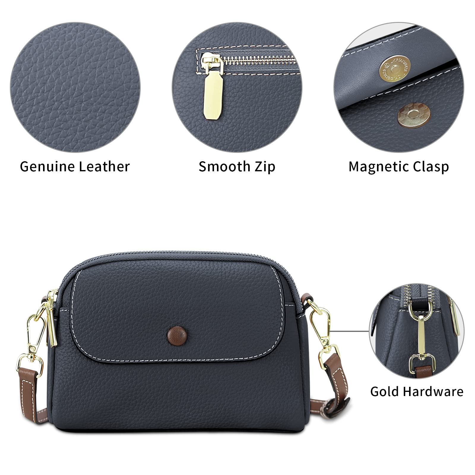 FUKUTAI Genuine Leather Crossbody Bag for Women - Shoulder Cross Body Handbags Purses Lightweight & Soft (Navy Blue)