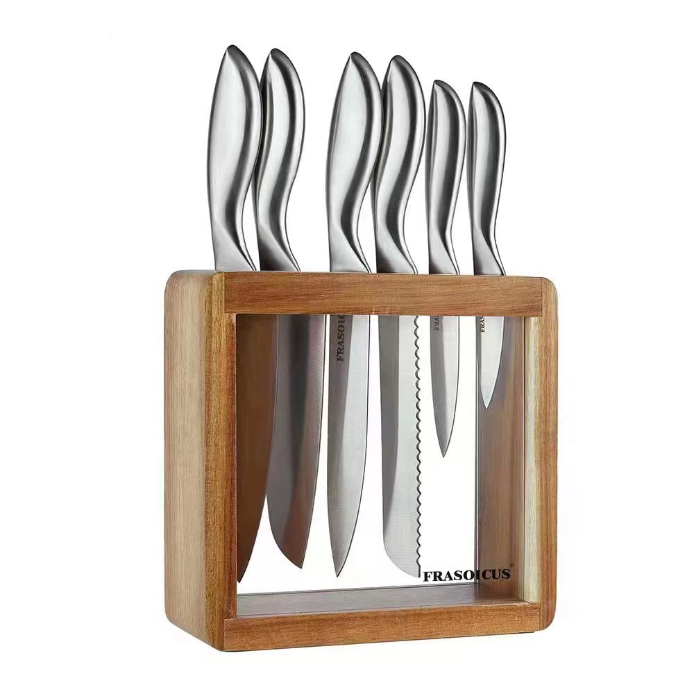 FRASOICUS 7 Pieces Kitchen Knife Set with Wooden Block, German Stainless Steel Ultra Sharp, Professional Chef Knife Set for Kitchen Best Gift
