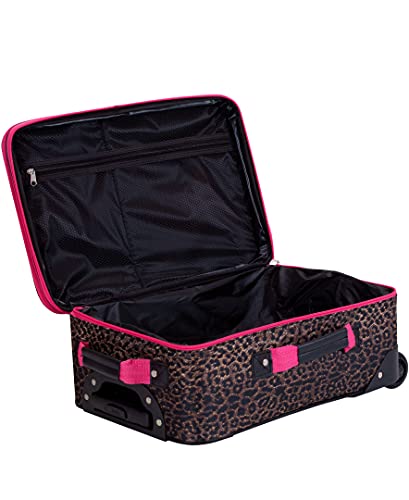 Rockland Jungle Softside Upright Luggage, Pink Leopard, 4-Piece Set (14/29/24/28)