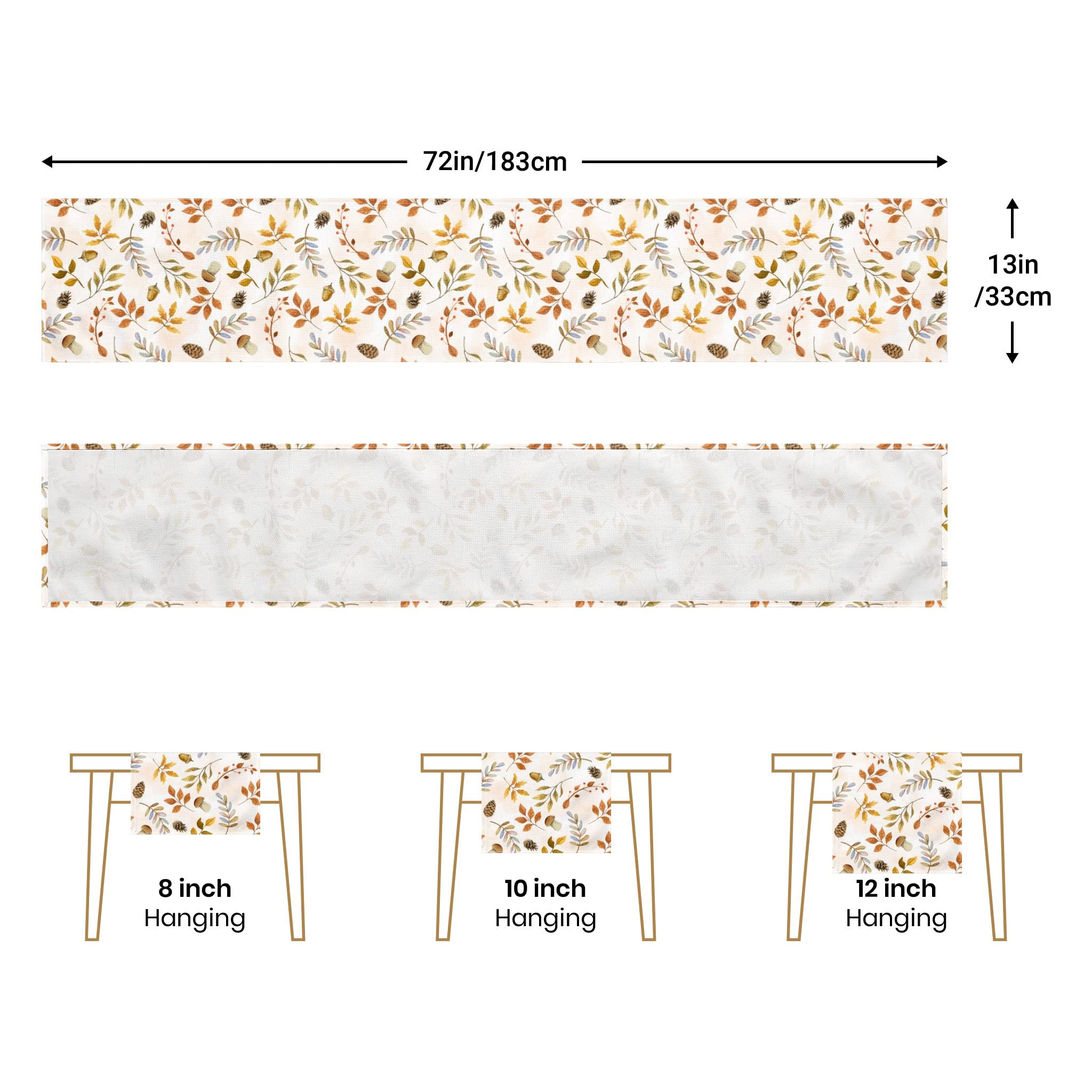 Fall Table Runner Autumn Orange Leaves Table Decor Thanksgiving Farmhouse Home Kitchen Decorations 13x72 Inch (Leaves Decor, 13x72)