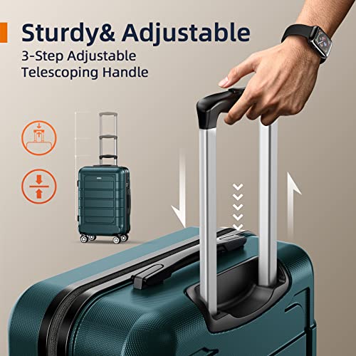 SHOWKOO Carry-On Luggage PC+ABS Durable Hardside Suitcase with Spinner Wheels TSA LOCK, 20-Inch, Armygreen