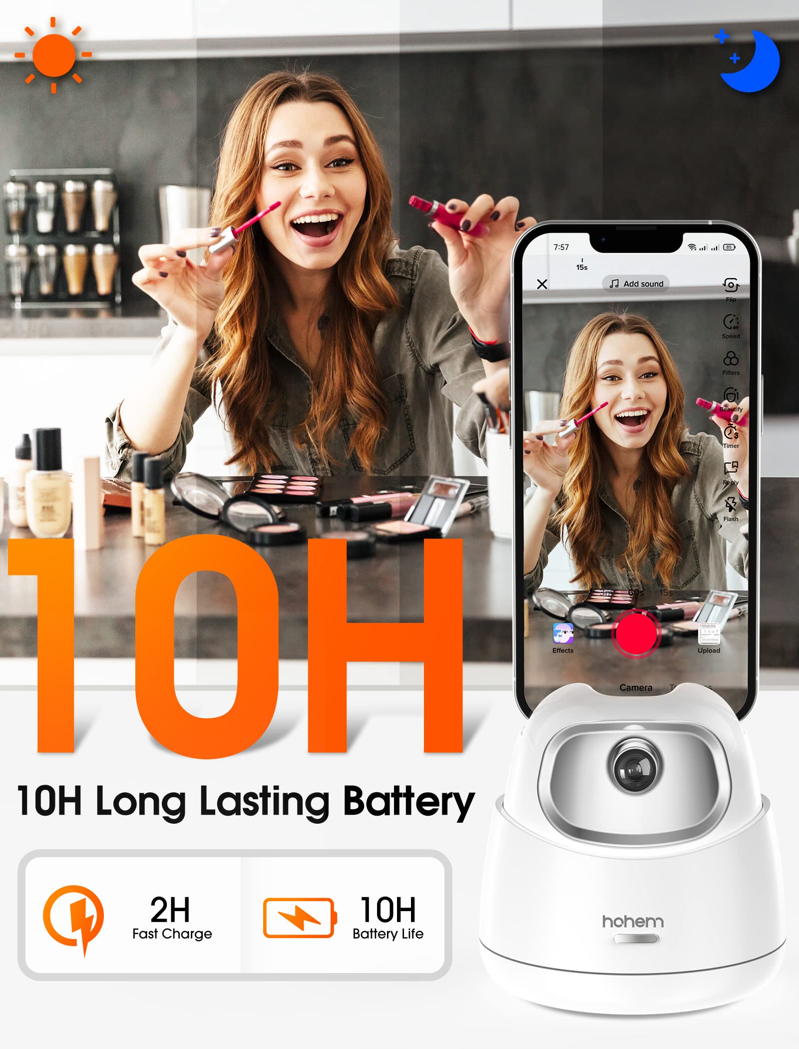 hohem GO Auto Face Tracking Tripod, No App Required, 360° and 30° Rotation 2-Axis AI Auto Tracking Phone Holder for Phone & Tablet, Gesture Control, Phone Stand for Live Streaming Vlog Video Recording
