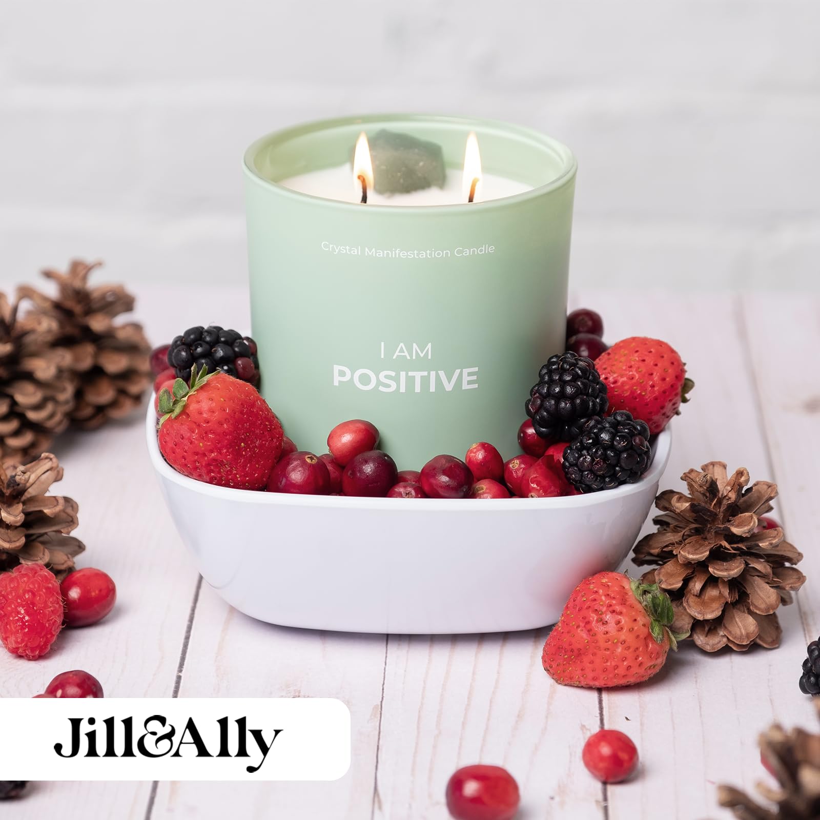 Jill & Ally Peace & Quiet Crystal Manifestation Candle - Grapefruit Scented with Amethyst, 14 oz, Approximately 65 Hours Burn Time, Foster Serenity and Tranquility