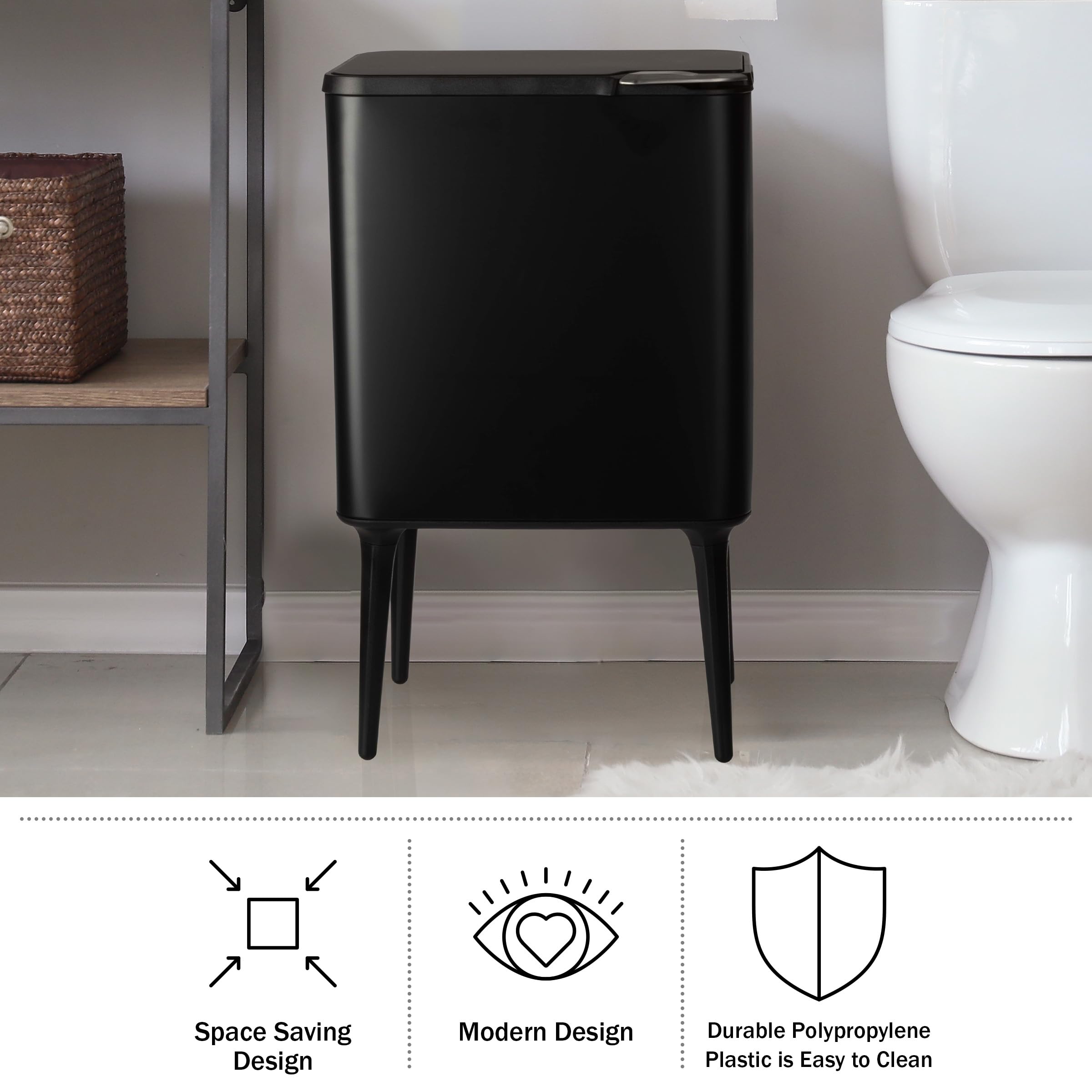 Home-Complete Trash Can - 8.7-Gallon Trash Can with Lid, Removable Legs, and 3L Recycling/Compost Bin - Odor-Resistant Kitchen Trash Cans (Black)