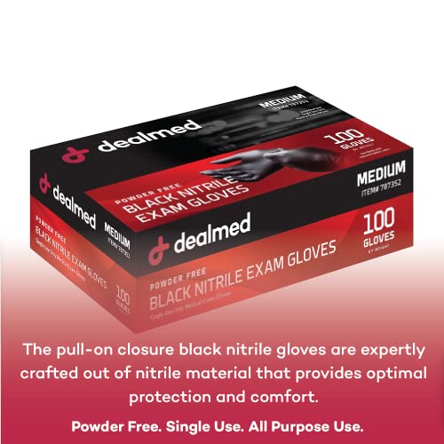Dealmed Black Nitrile Exam Gloves β Disposable Multi-Purpose Use Medical Gloves Use for First Aid and Medical Facilities, 100 Count (Medium, Pack of 10)