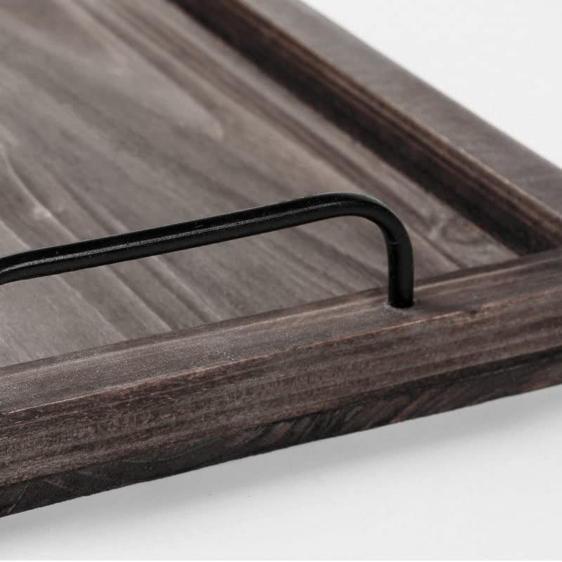 Juleduo Rustic Wooden Serving Trays with Handle-Set of 2-Decorative Nesting Food Board Platters 4 Coasters,for Breakfast Kitchen Ottoman Coffee Table