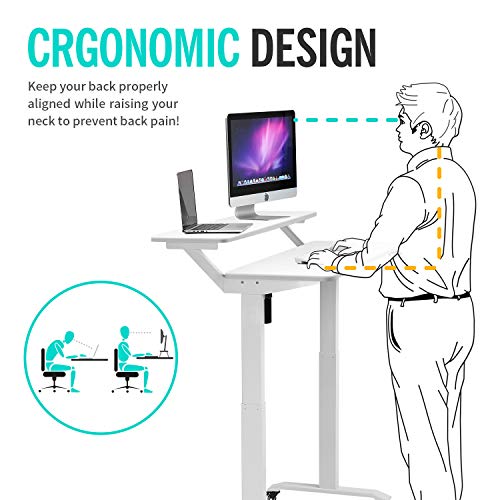 UNICOO - 2 Tier Electric Height Adjustable Standing Desk, Electric Standing Workstation Home Office Sit Stand Up Desk (White Top/White Leg - Electric- 2 Tier)
